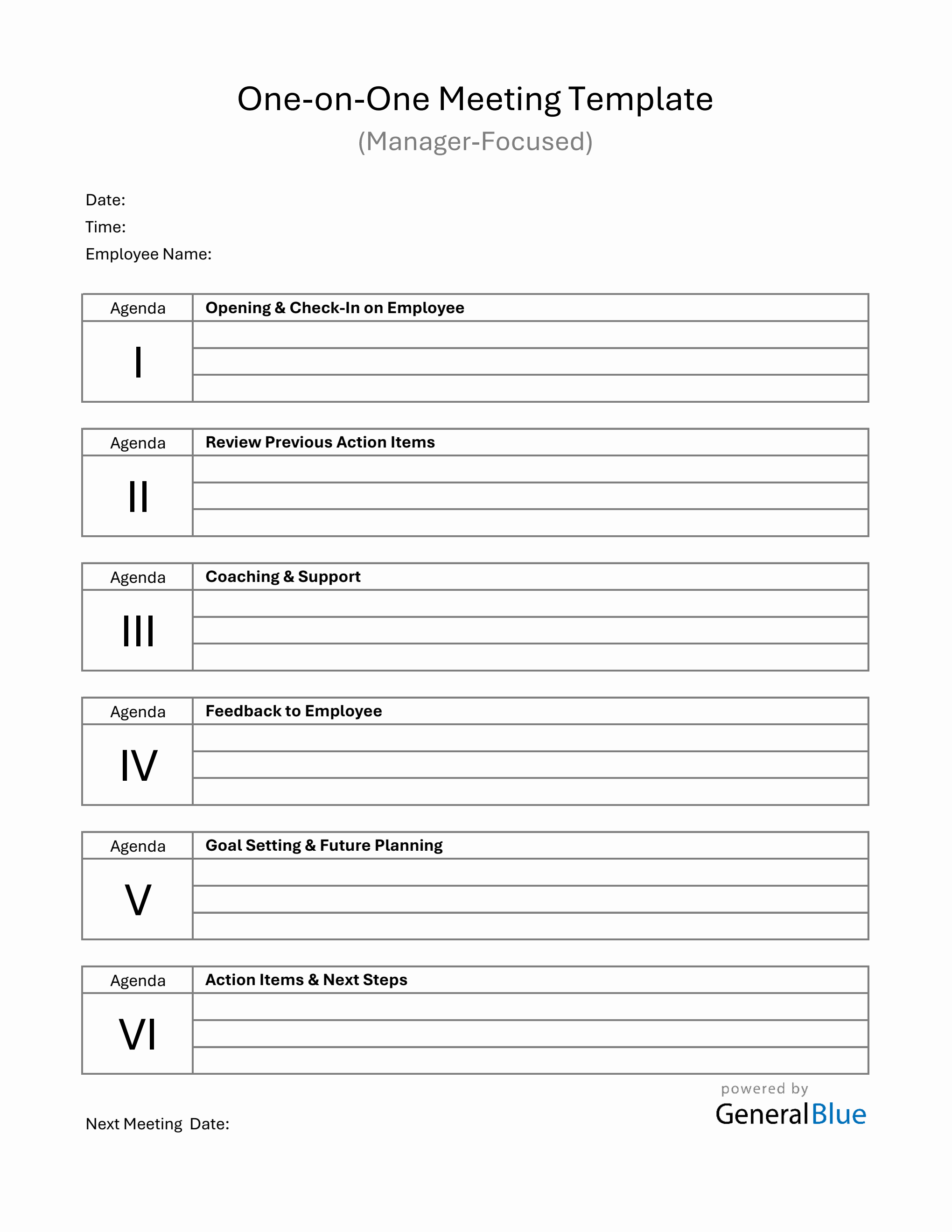 1-on-1 Meeting with Manager Template (Excel)