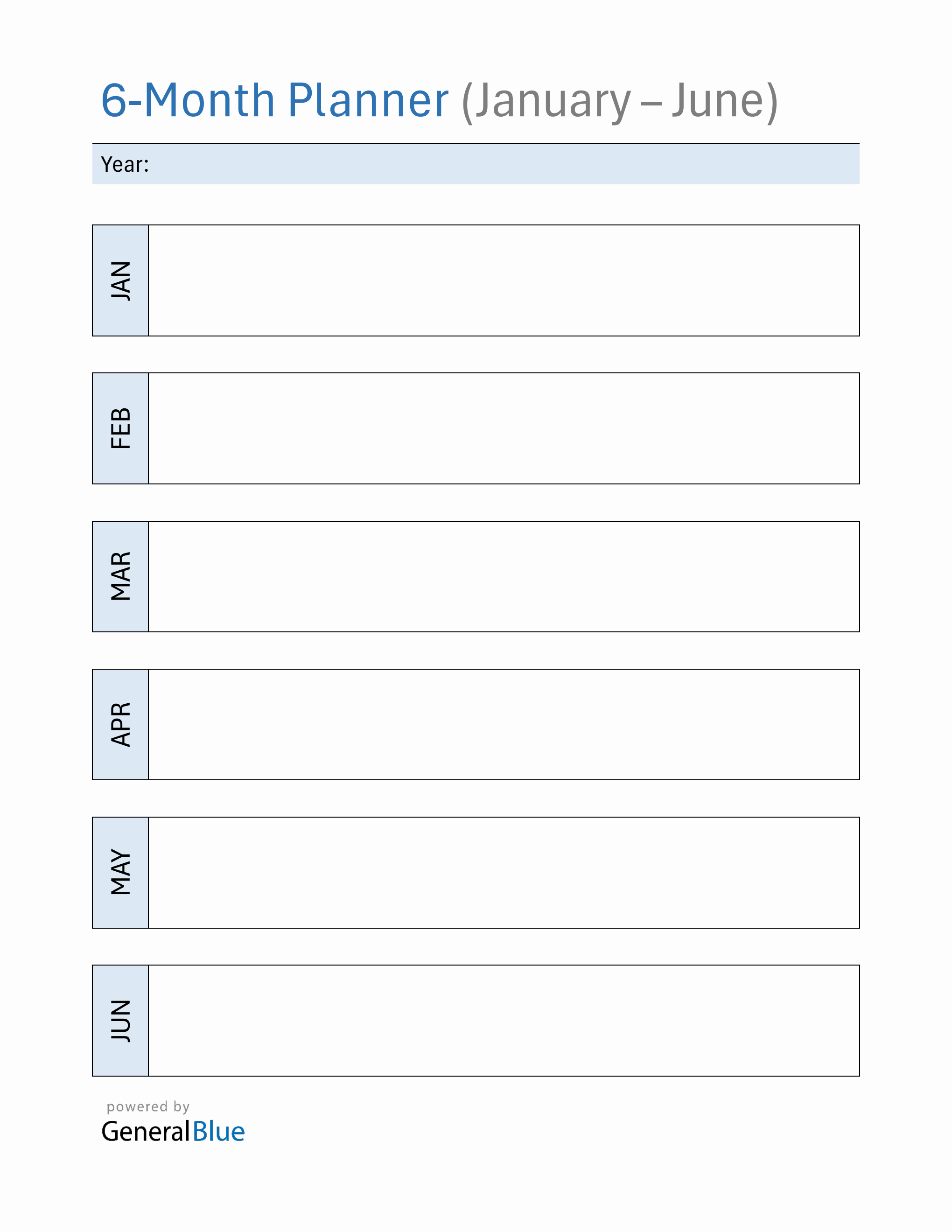 6-Month Planner Template - Download in PDF (January To June)