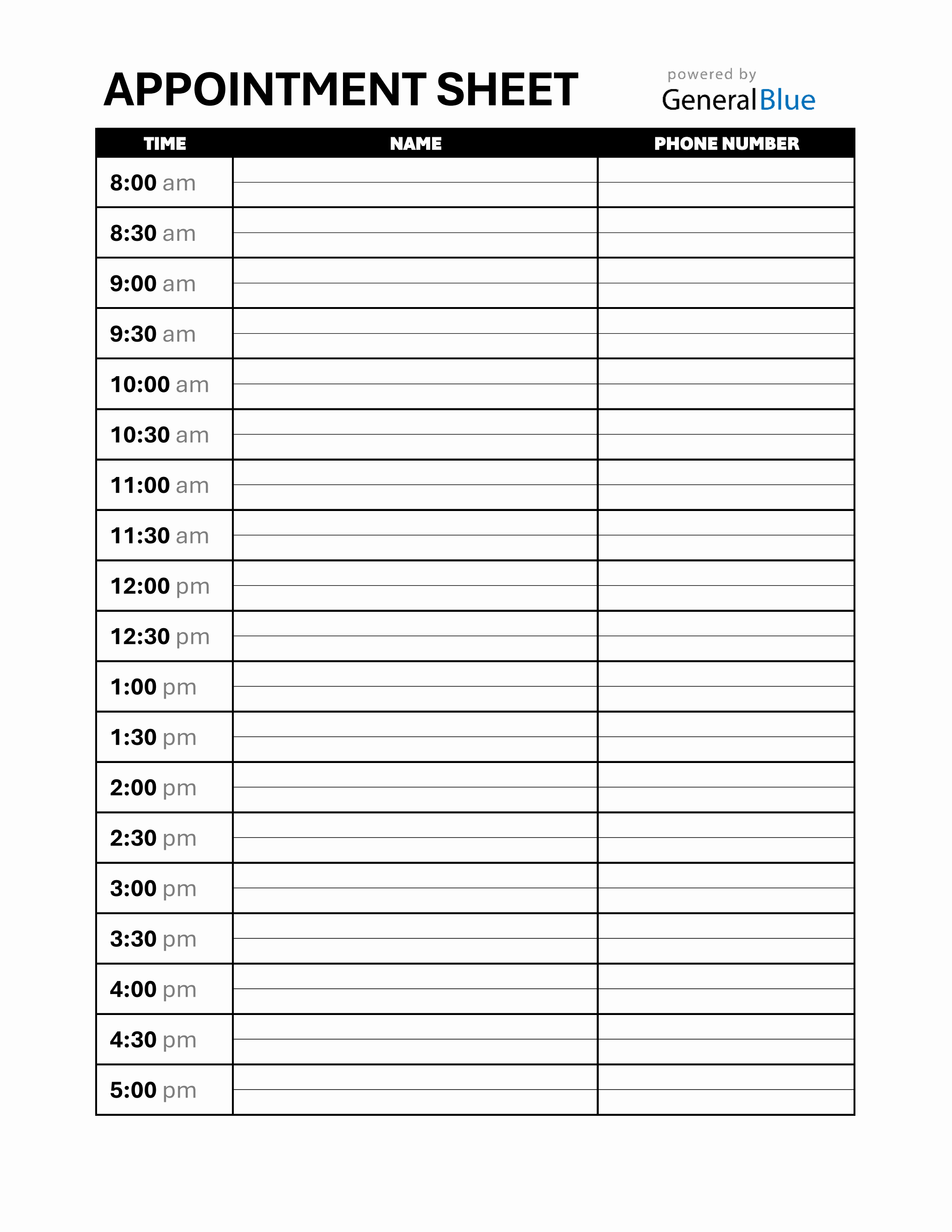 Downloadable Appointment Planner (30-Minute Interval) in Excel