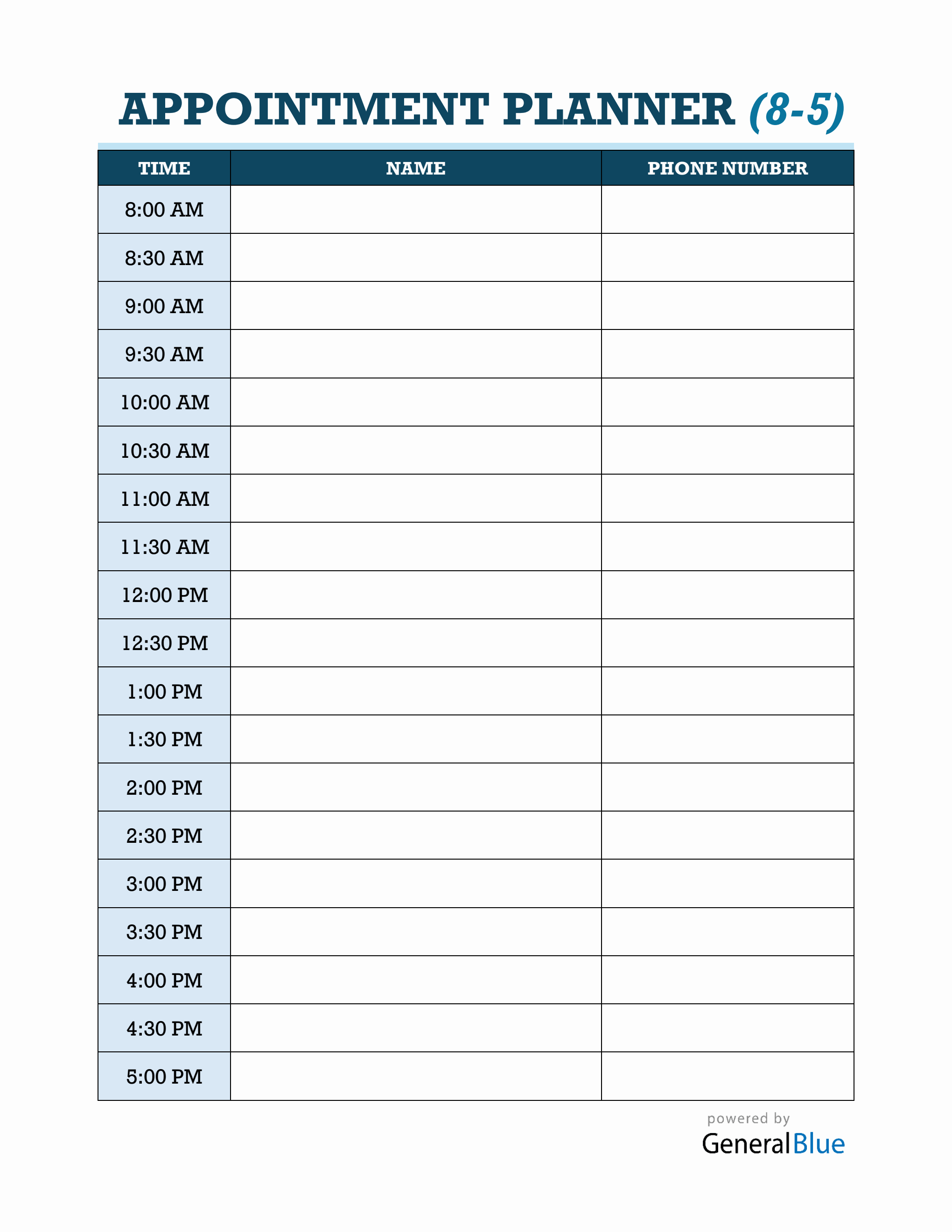Free Editable Appointment Planner Template Word