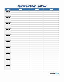 Appointment Sign Up Sheet in Word