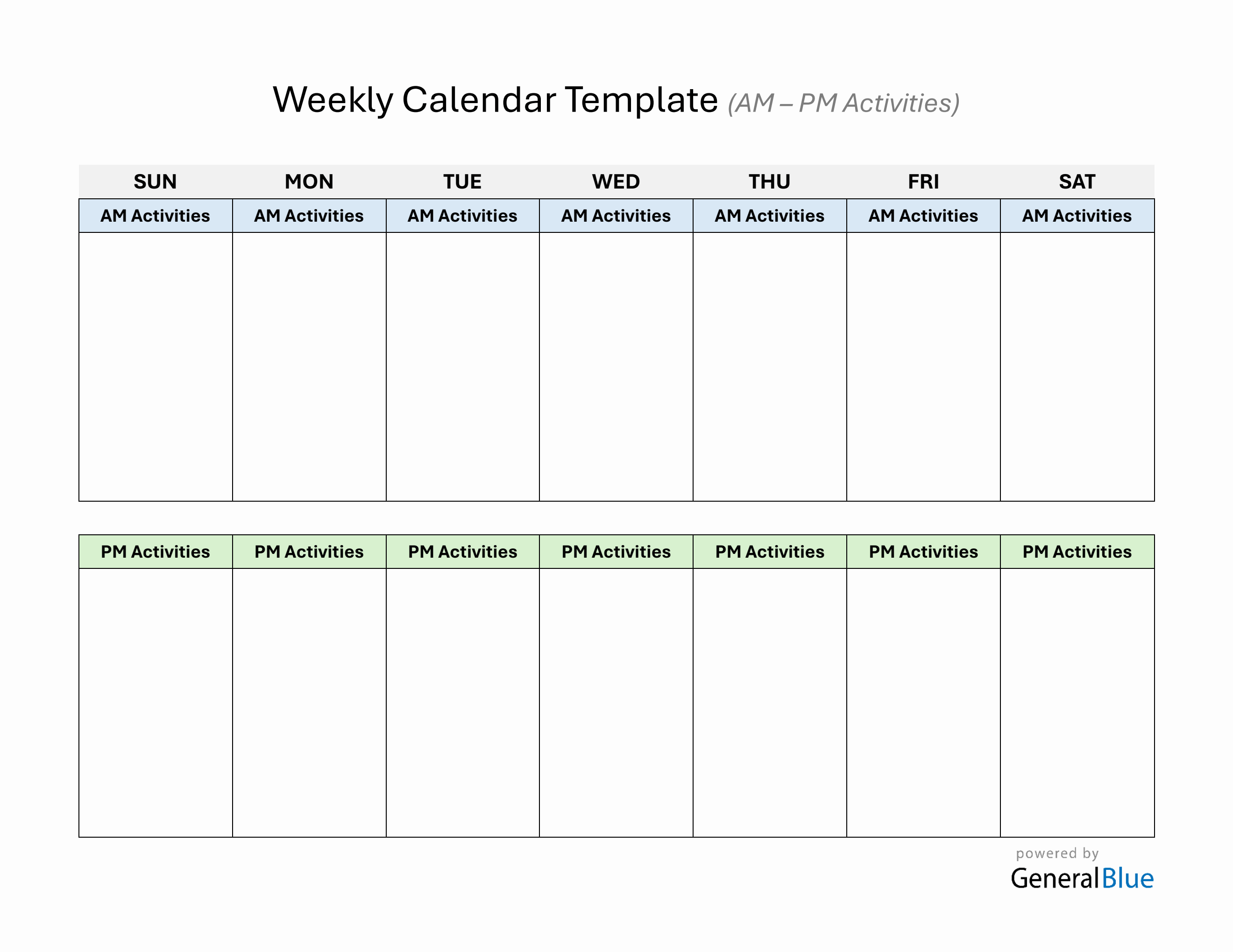 At-A-Glance Weekly Calendar Customizable in Word (AM-PM Layout)