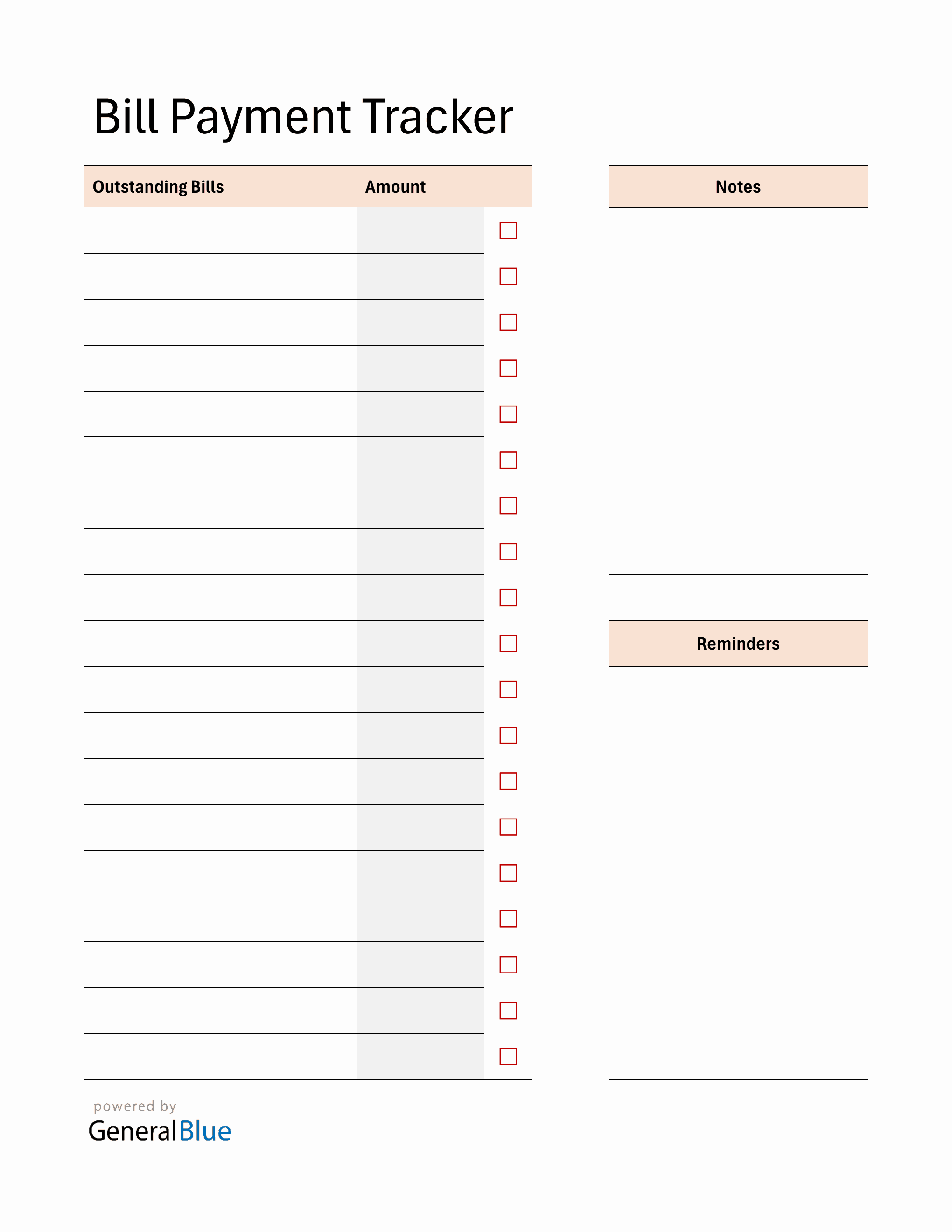 Editable Bill Payment Tracker in PDF
