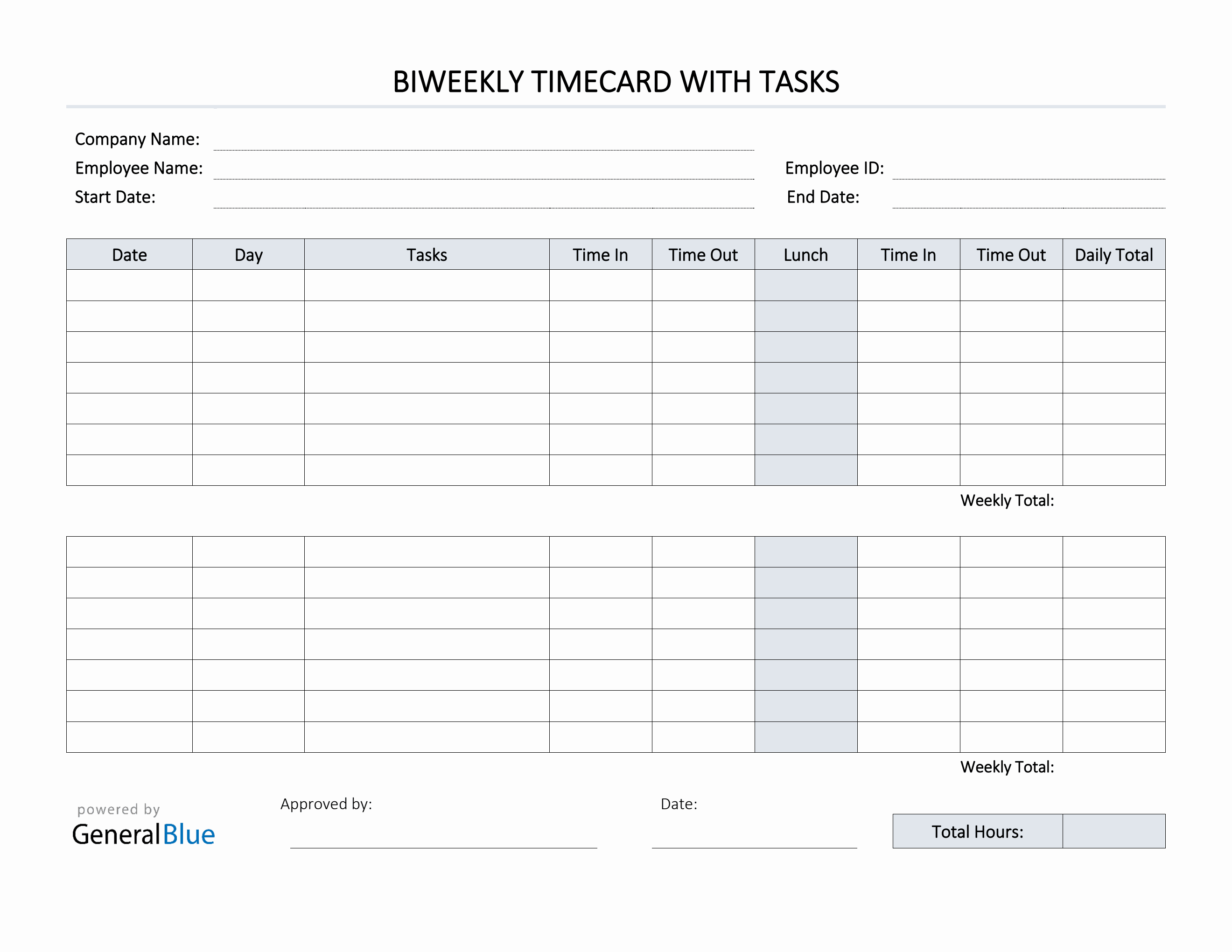 Biweekly Timecard With Tasks in Word