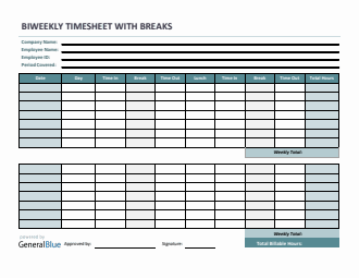 Biweekly Timesheet With Multiple Breaks in Word