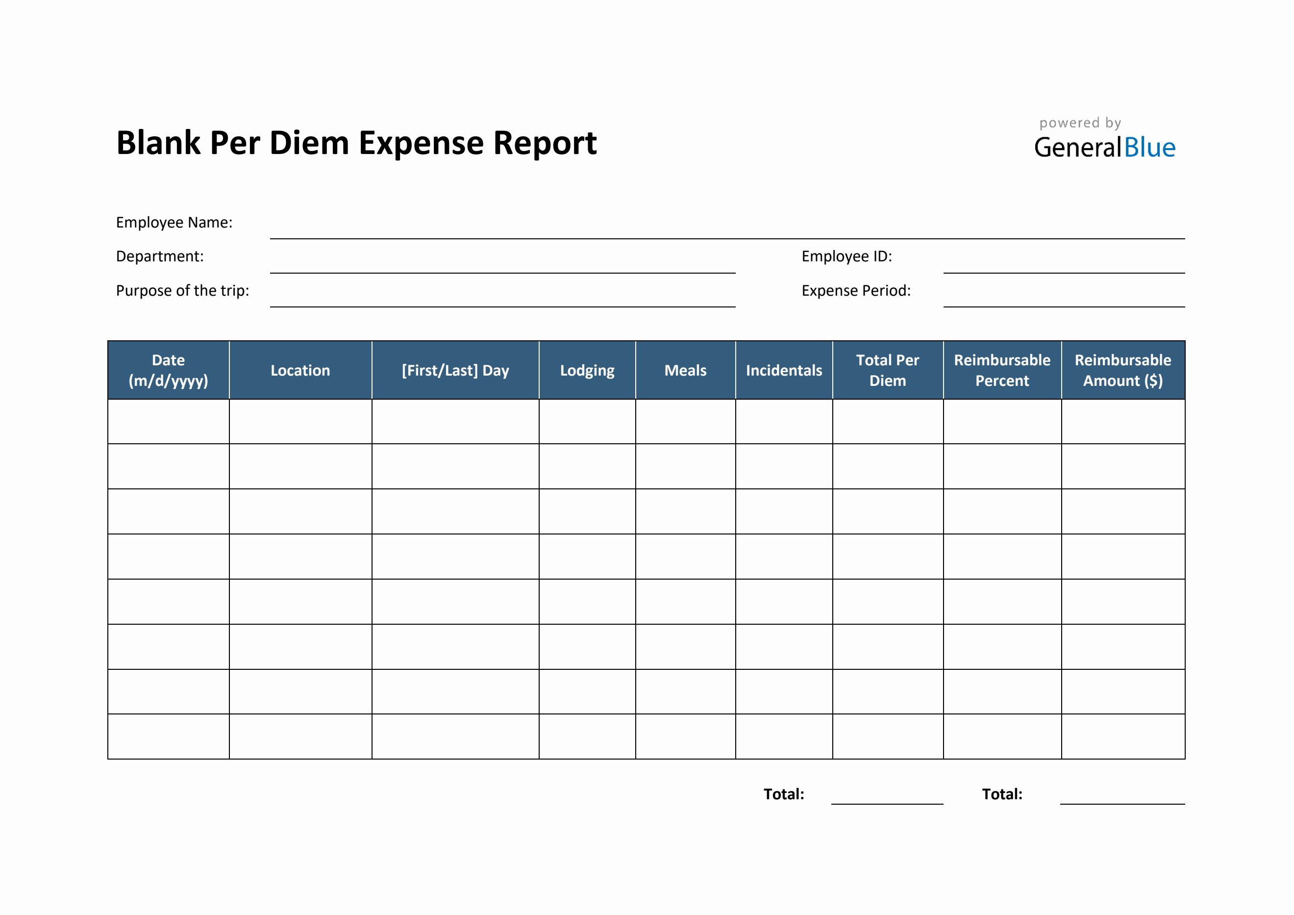 Blank Per Diem Expense Report Template in Word (Simple)