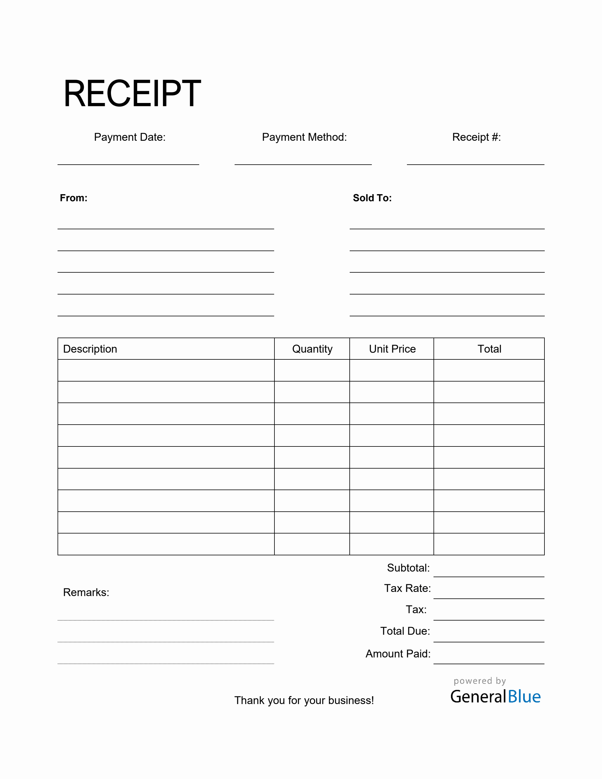 Blank Receipt Template in PDF (Simple)