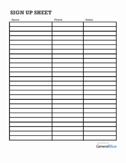 Blank Sign-Up Sheet in PDF