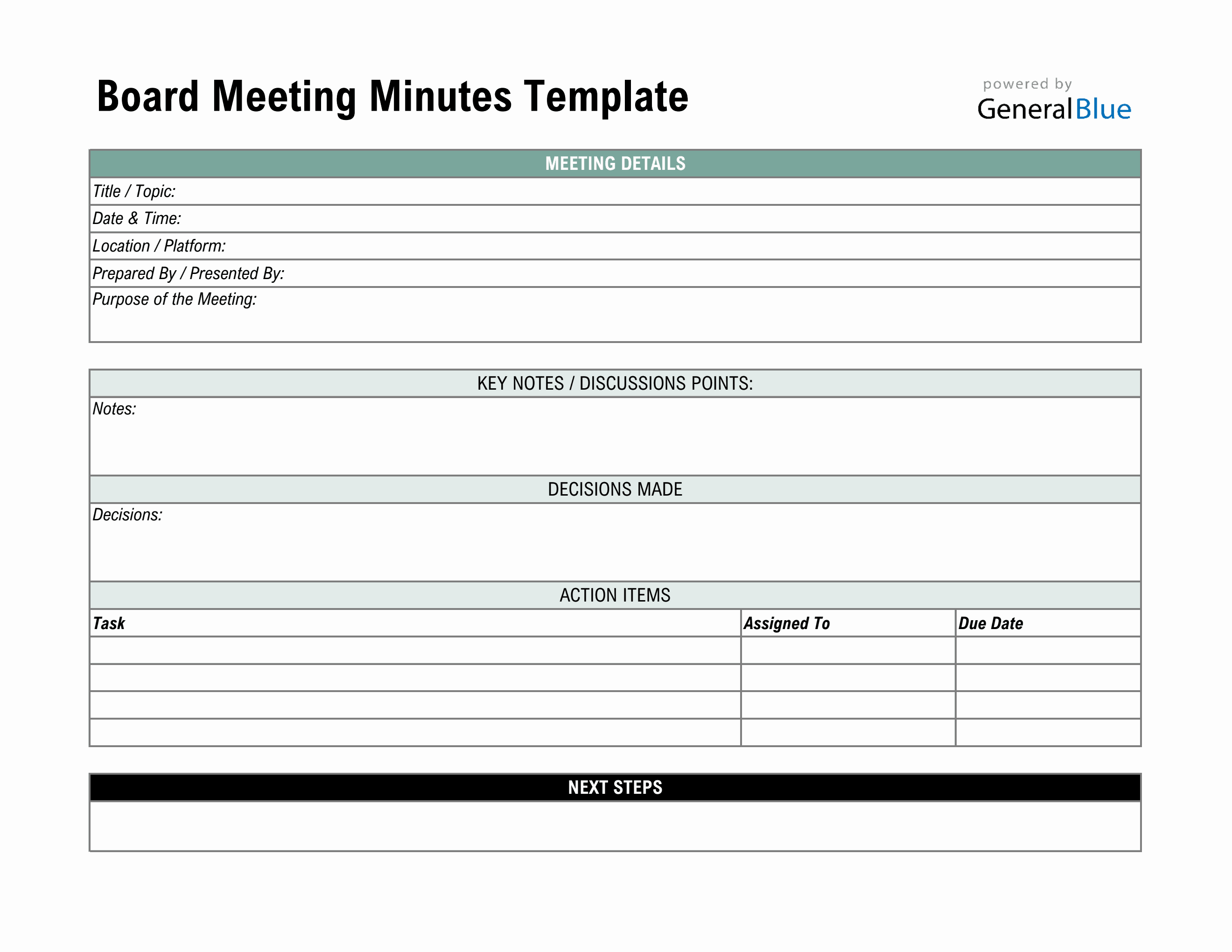 Customizable Board Meeting Minutes Template Excel