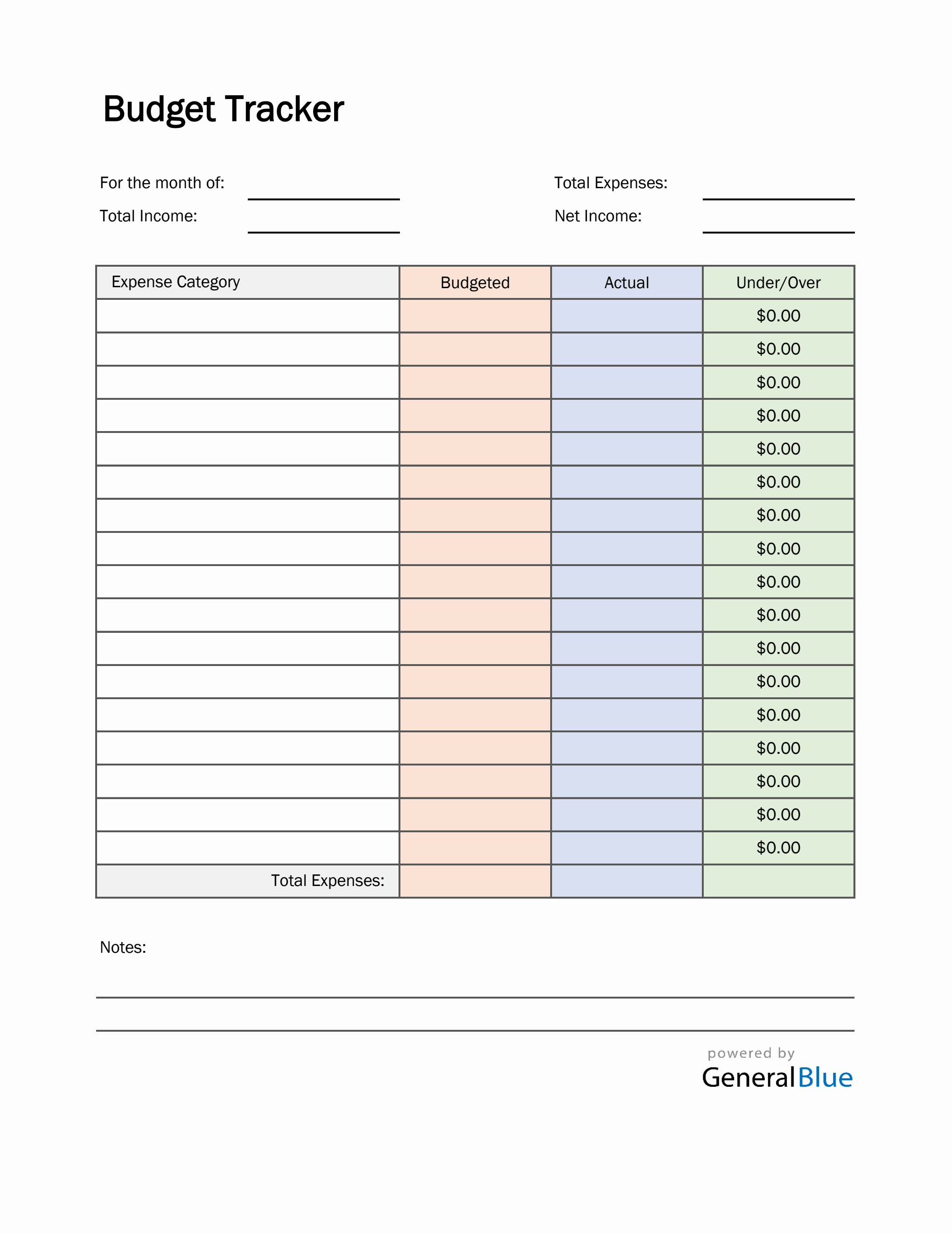 Colorful Budget Tracker in Excel