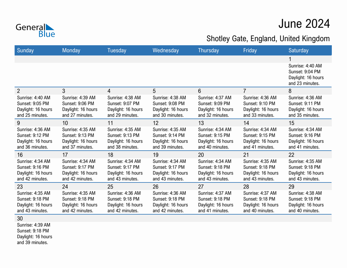 June 2024 Sunrise and Sunset Calendar for Shotley Gate (PDF, Excel, Word)