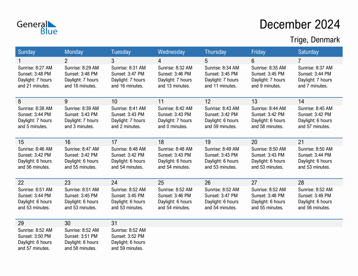 December 2024 Sunrise and Sunset Calendar for Trige (PDF, Excel, Word)