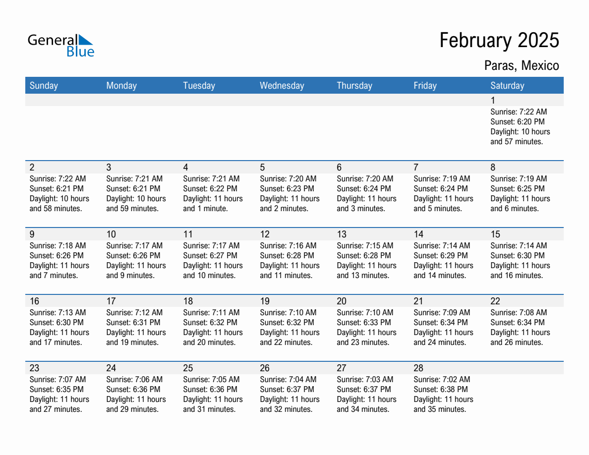 February 2025 Sunrise and Sunset Calendar for Paras, Mexico (PDF, Excel ...