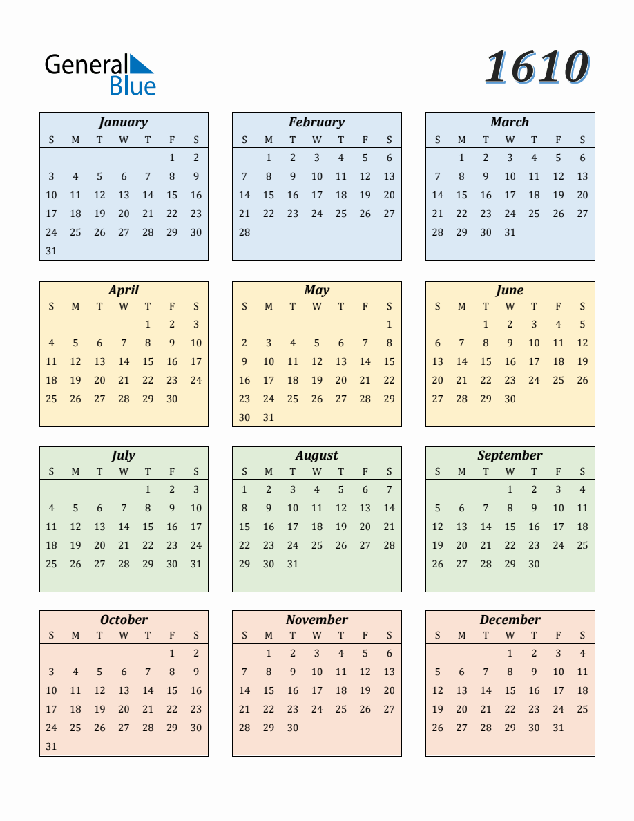 Calendar for Year 1610