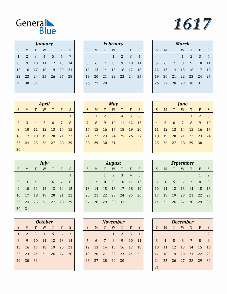 Calendar for Year 1617