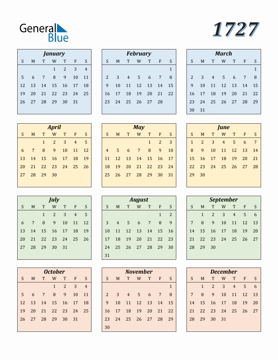 Calendar for Year 1727
