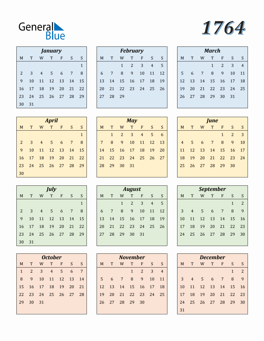 Calendar for Year 1764