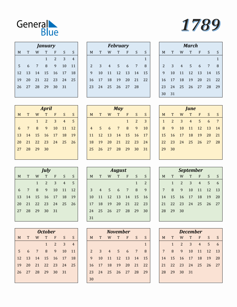 Calendar for Year 1789
