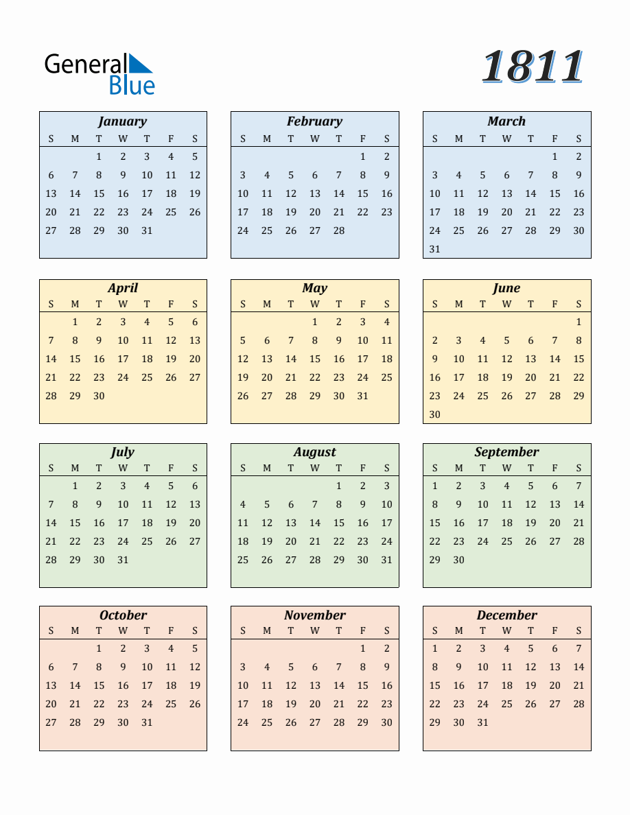 Calendar for Year 1811