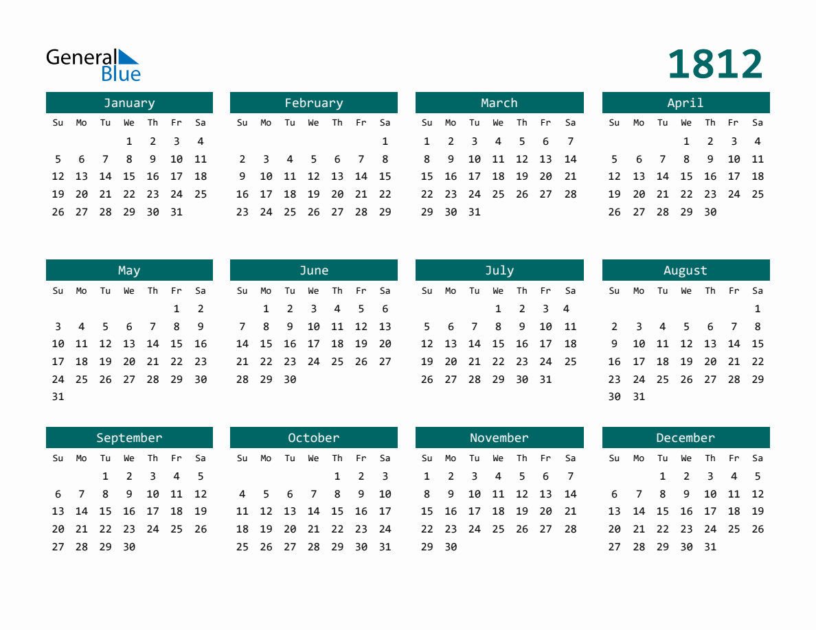 1812 Full-Year Calendar
