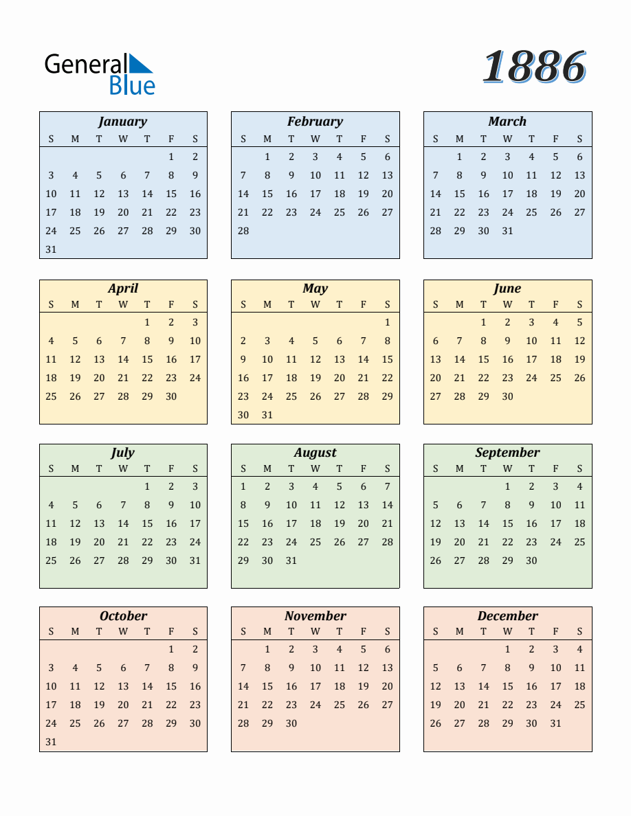 Calendar for Year 1886