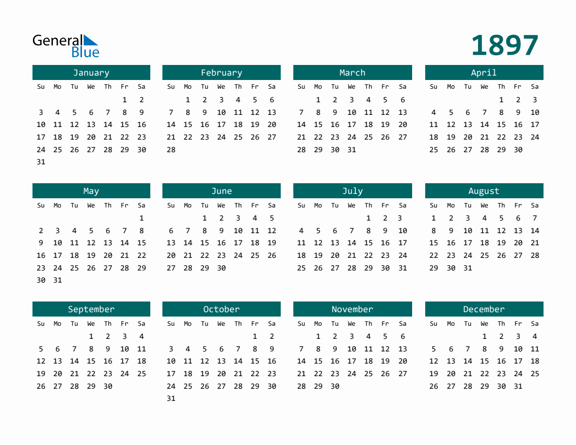 1897 Full-Year Calendar