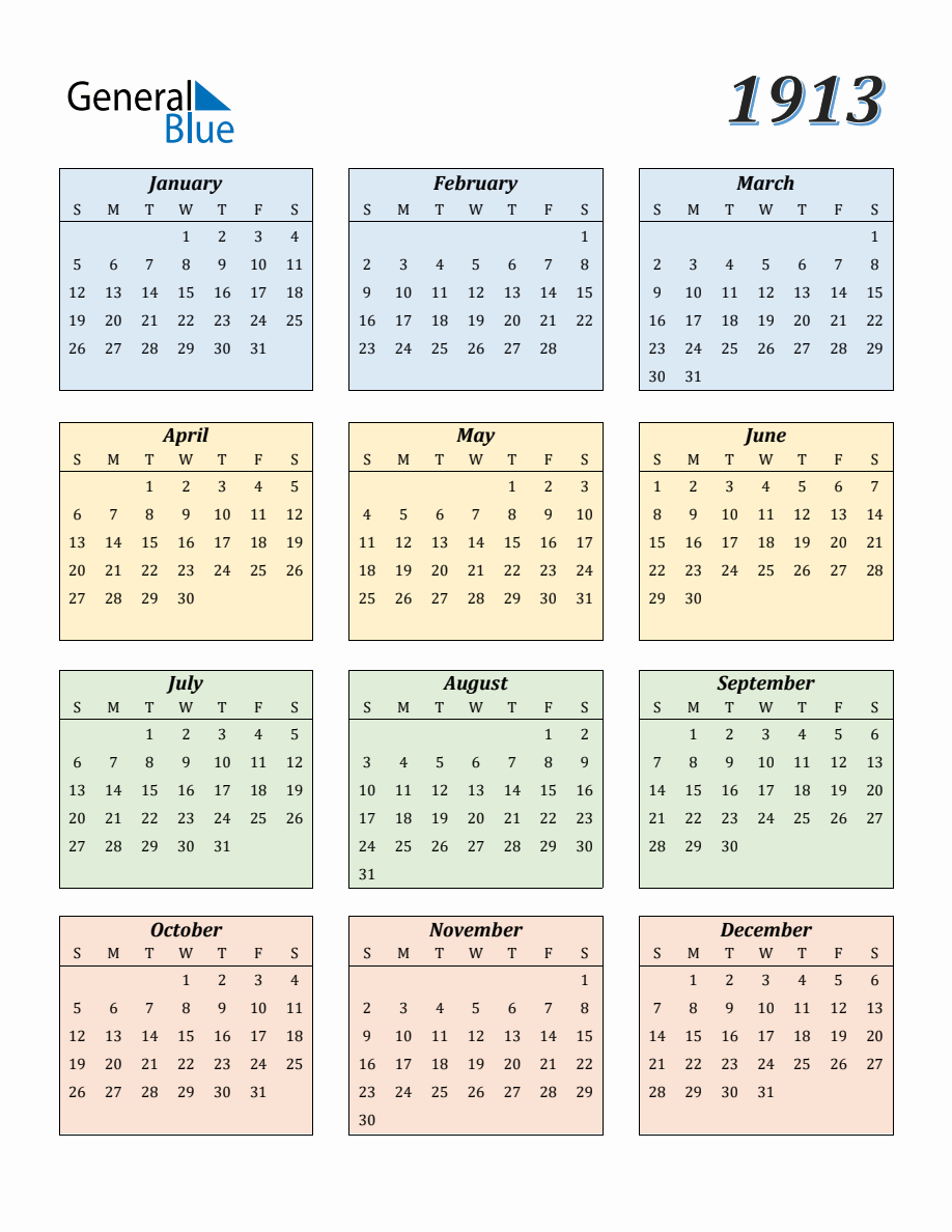Calendar for Year 1913