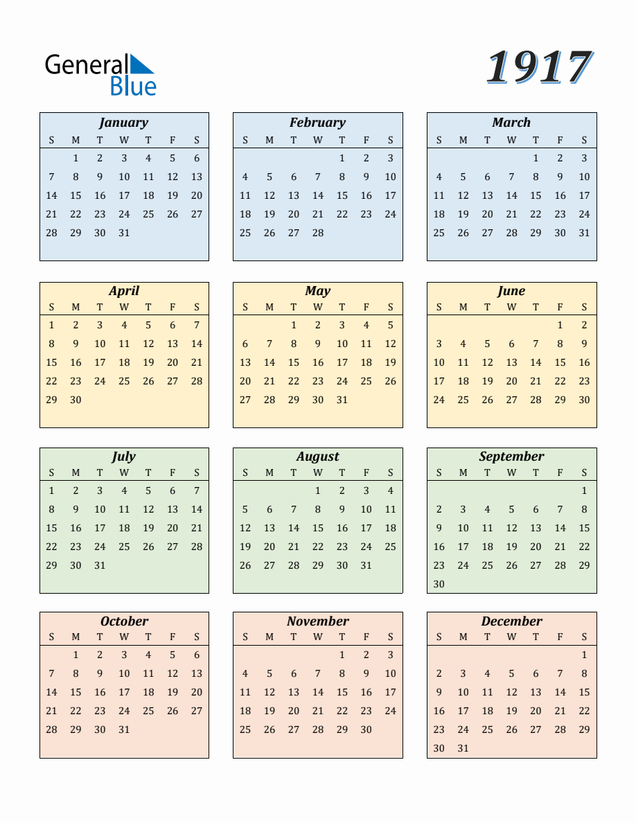 Calendar for Year 1917