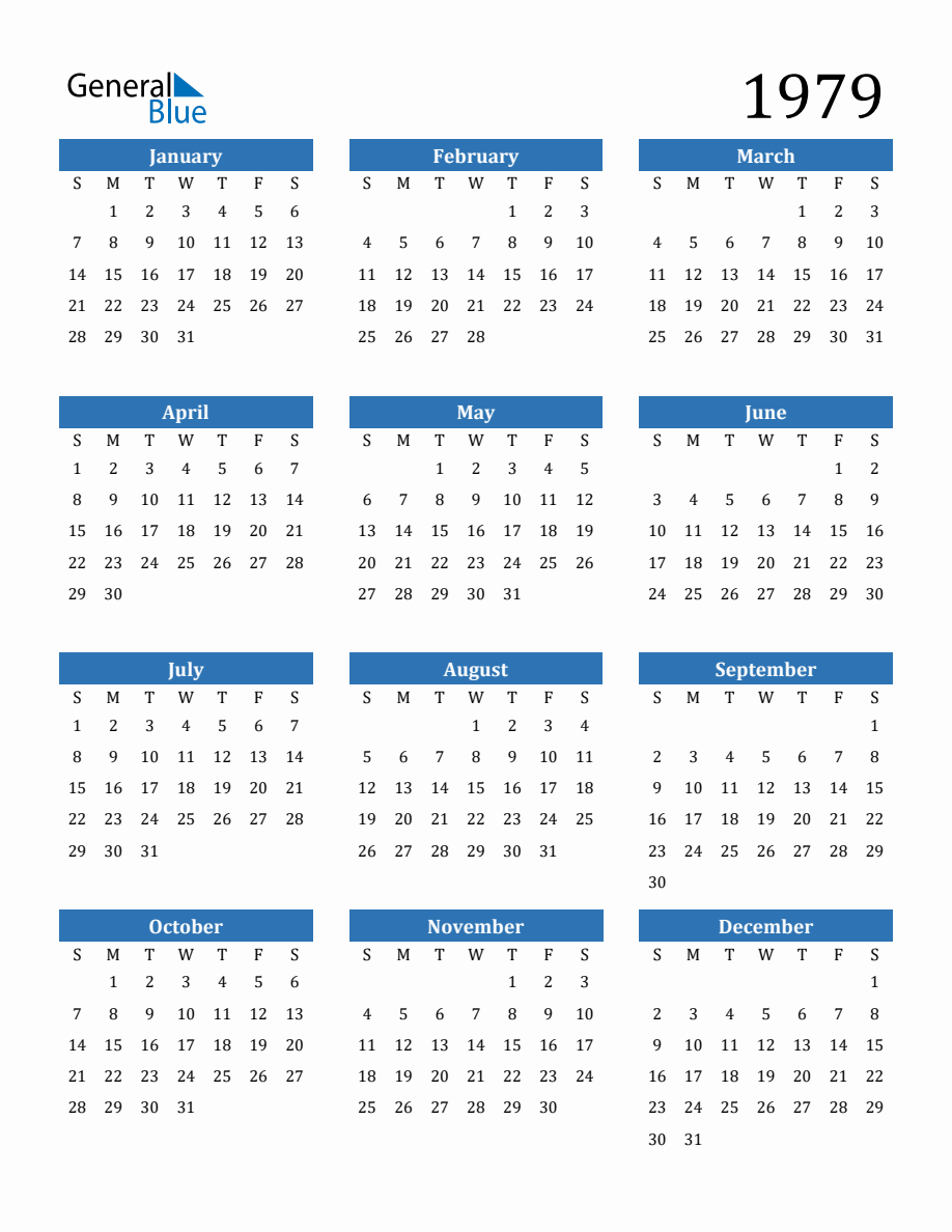 1979 Yearly Calendar