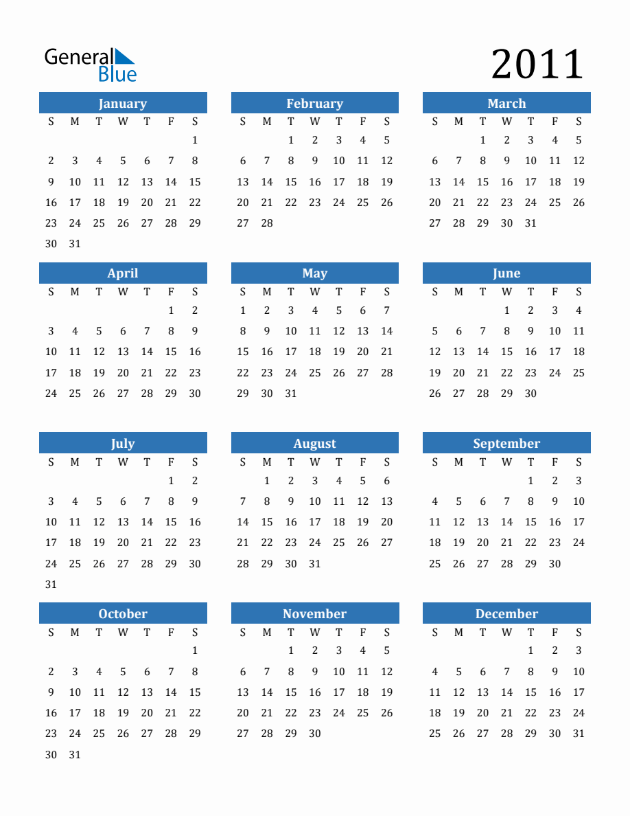 2011 Yearly Calendar