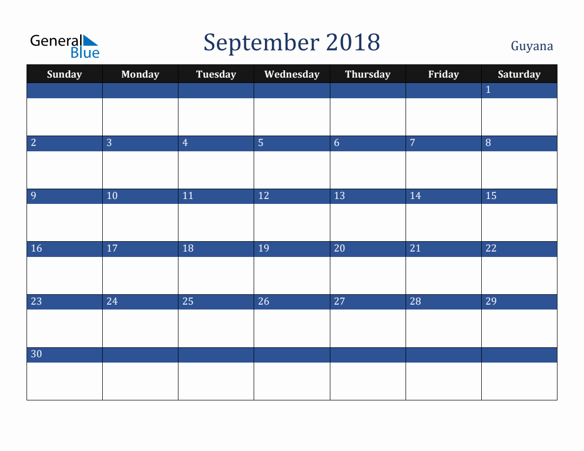 September 2018 Guyana Holiday Calendar