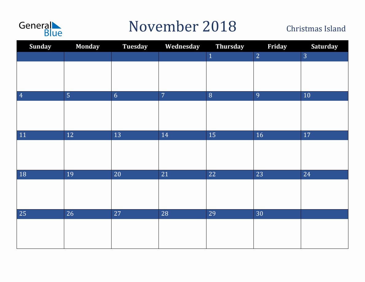 November 2018 Christmas Island Holiday Calendar