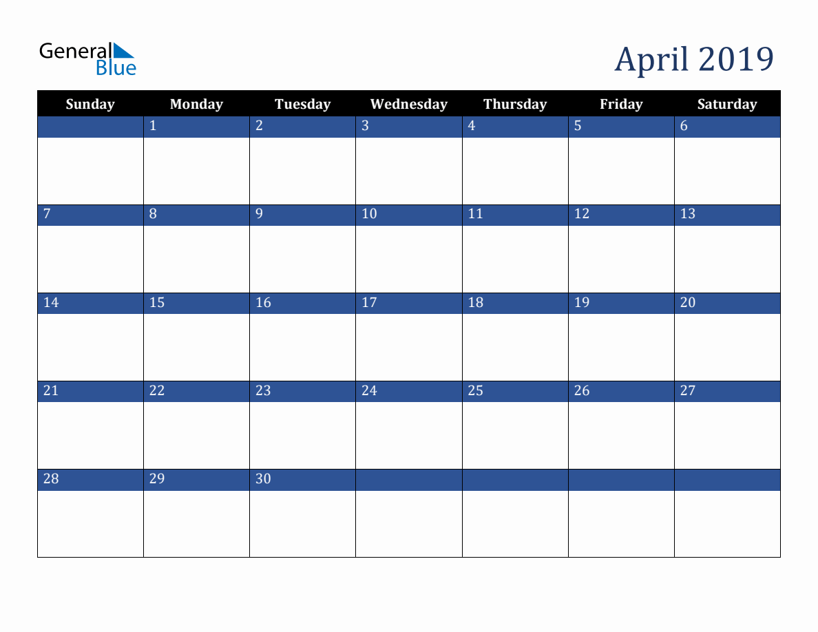 April 2019 Downloadable Calendar