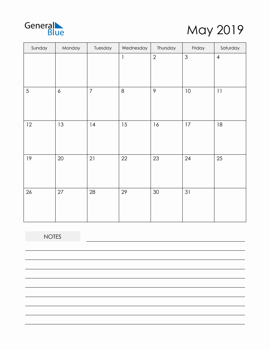 May 2019 Monthly Planner Calendar