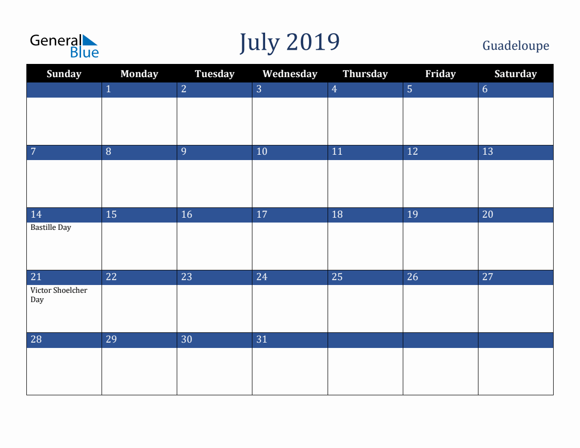 July 2019 Guadeloupe Holiday Calendar