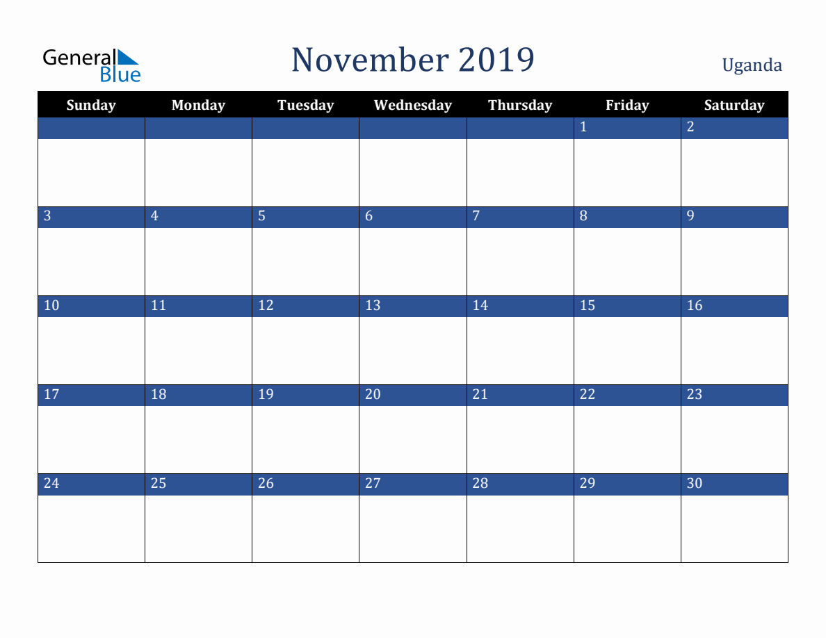 November 2019 Uganda Holiday Calendar