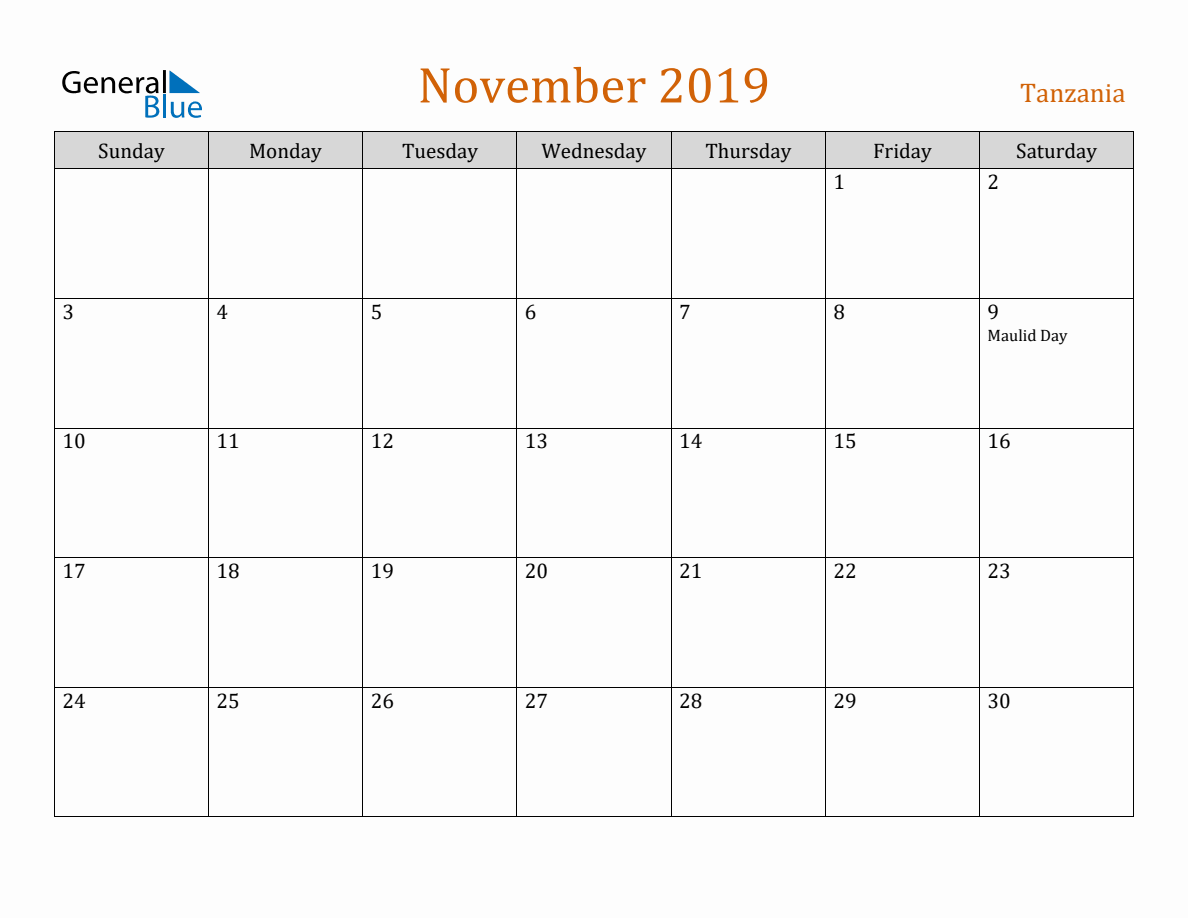 Free November 2019 Tanzania Calendar