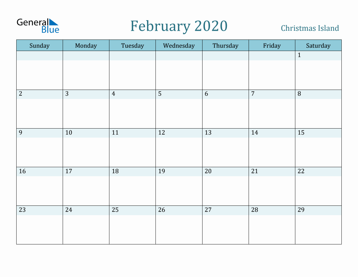 Christmas Island Holiday Calendar for February 2020