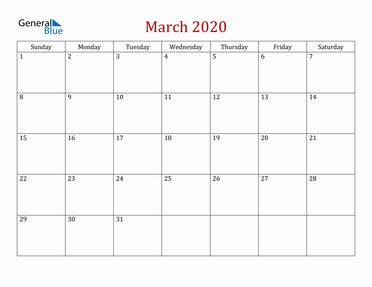 March 2020 Simple Calendar