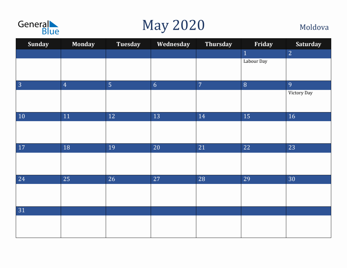 May 2020 Moldova Holiday Calendar
