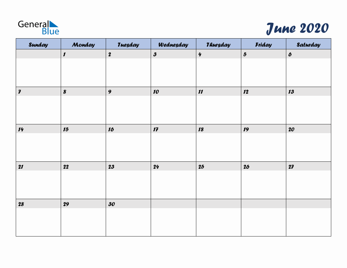 Free June 2020 Monthly Editable Calendar