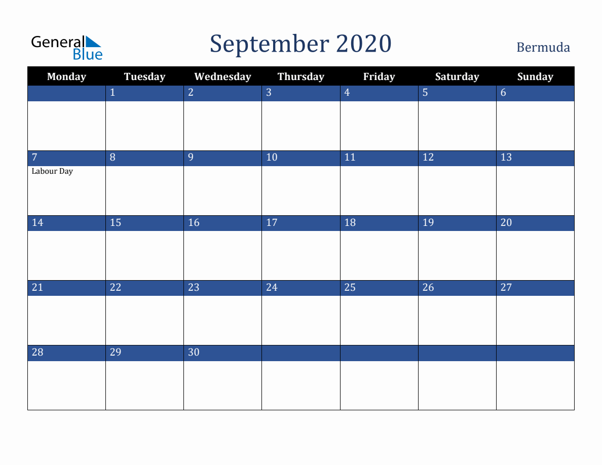 September 2020 Bermuda Holiday Calendar