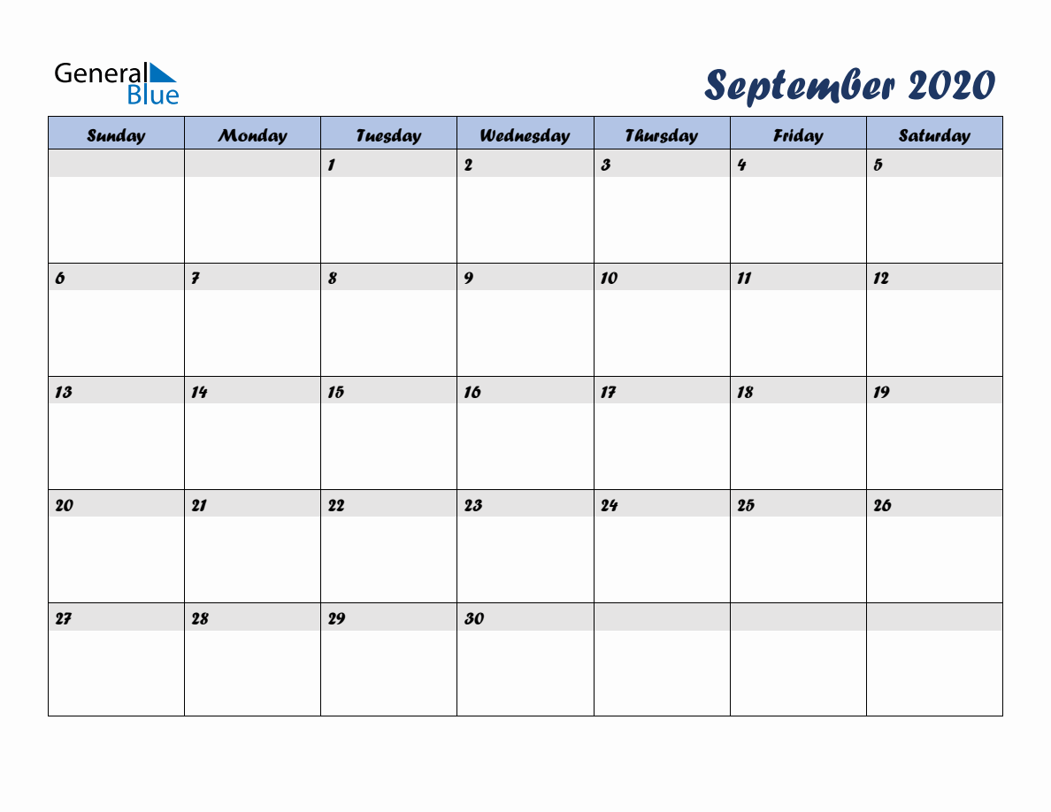 Free September 2020 Monthly Editable Calendar