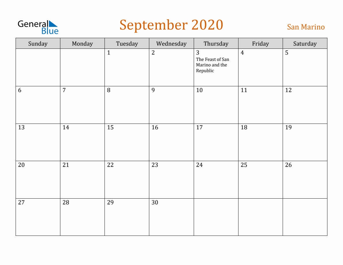 Free September 2020 San Marino Calendar
