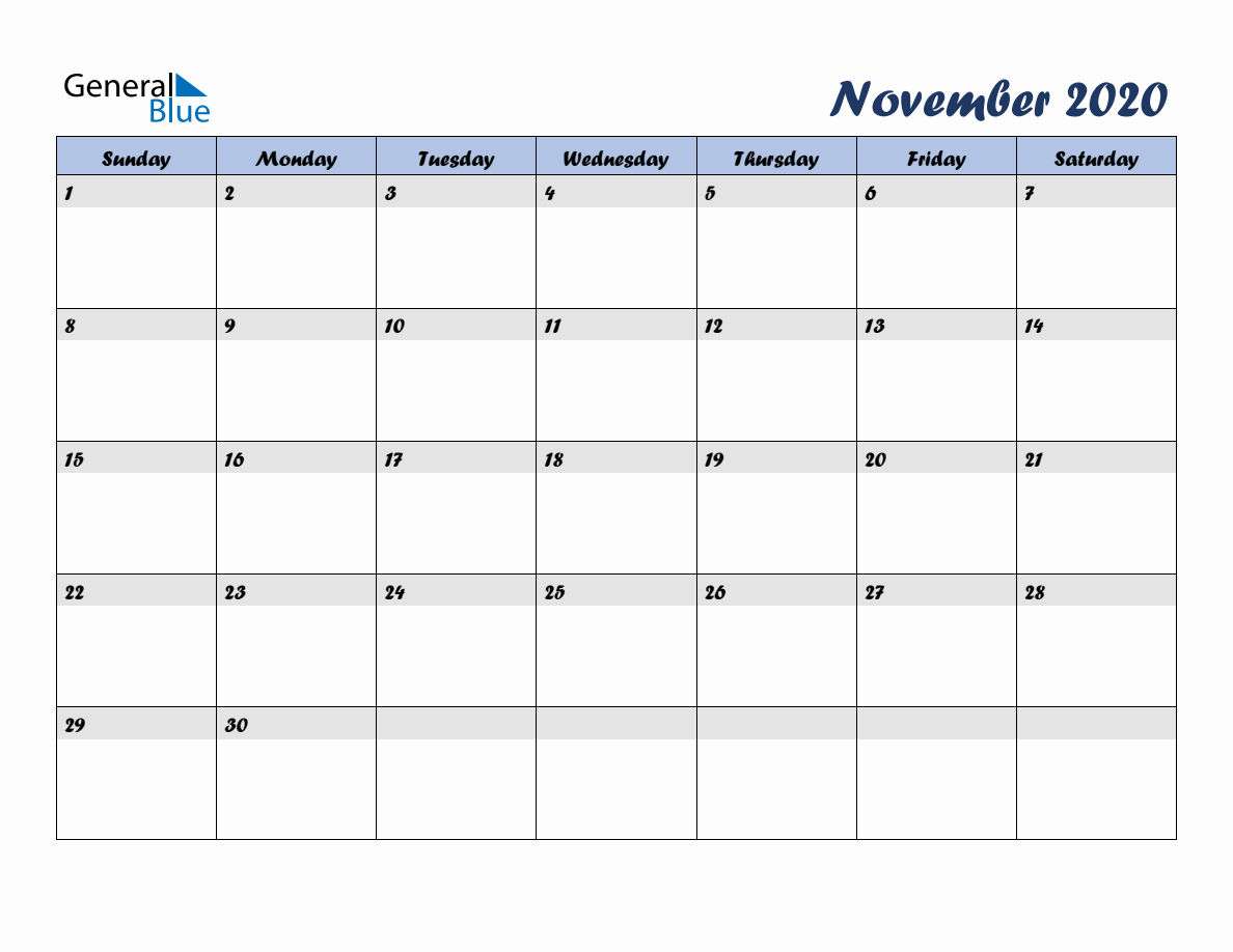 Free November 2020 Monthly Editable Calendar