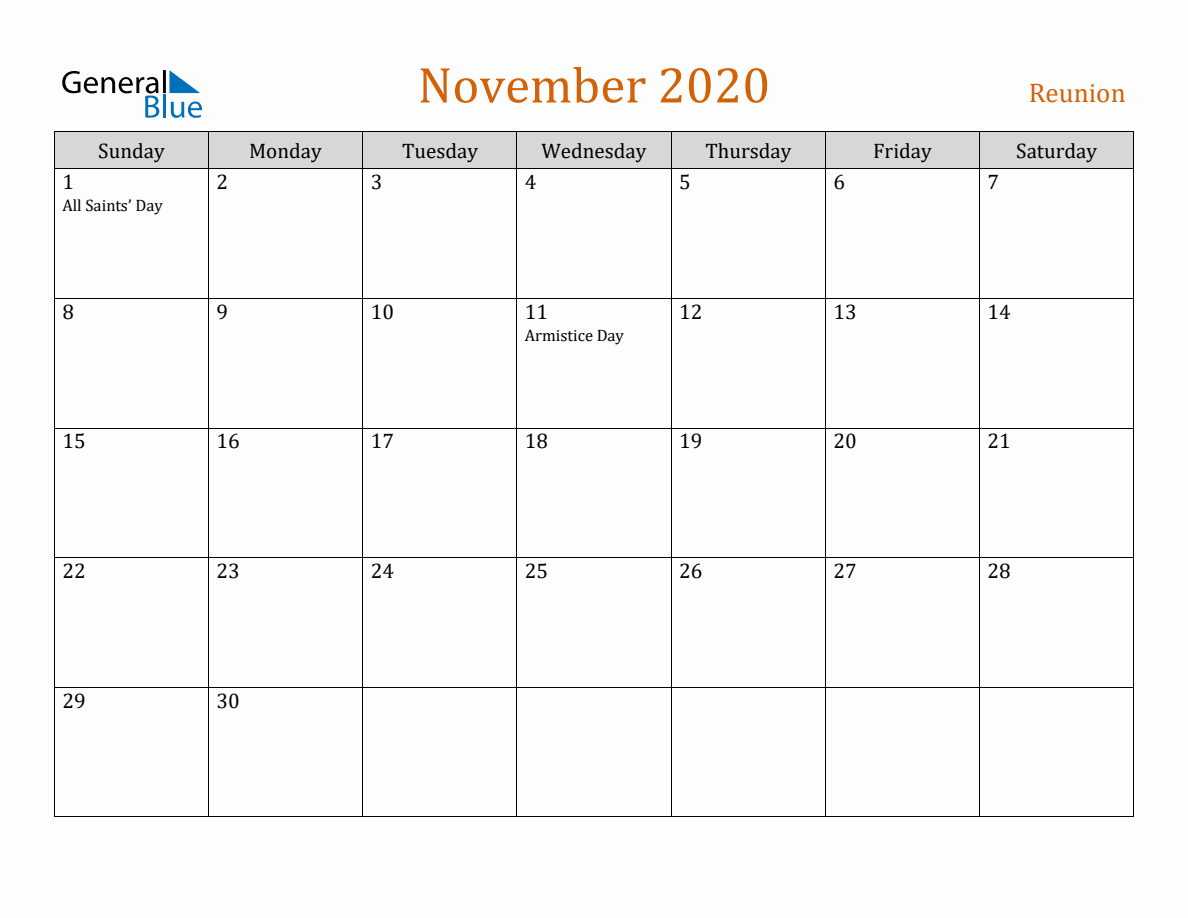 Free November 2020 Reunion Calendar