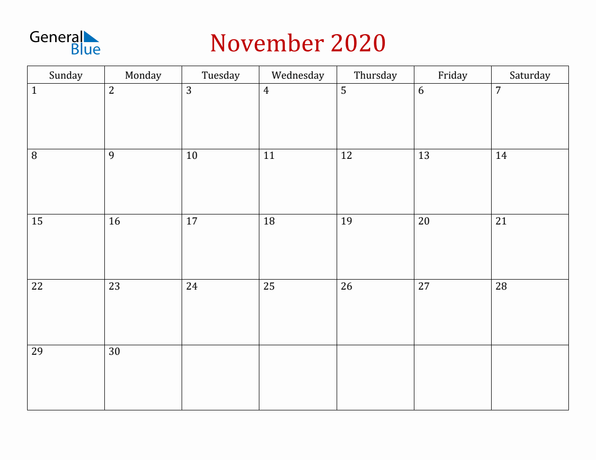 November 2020 Simple Calendar