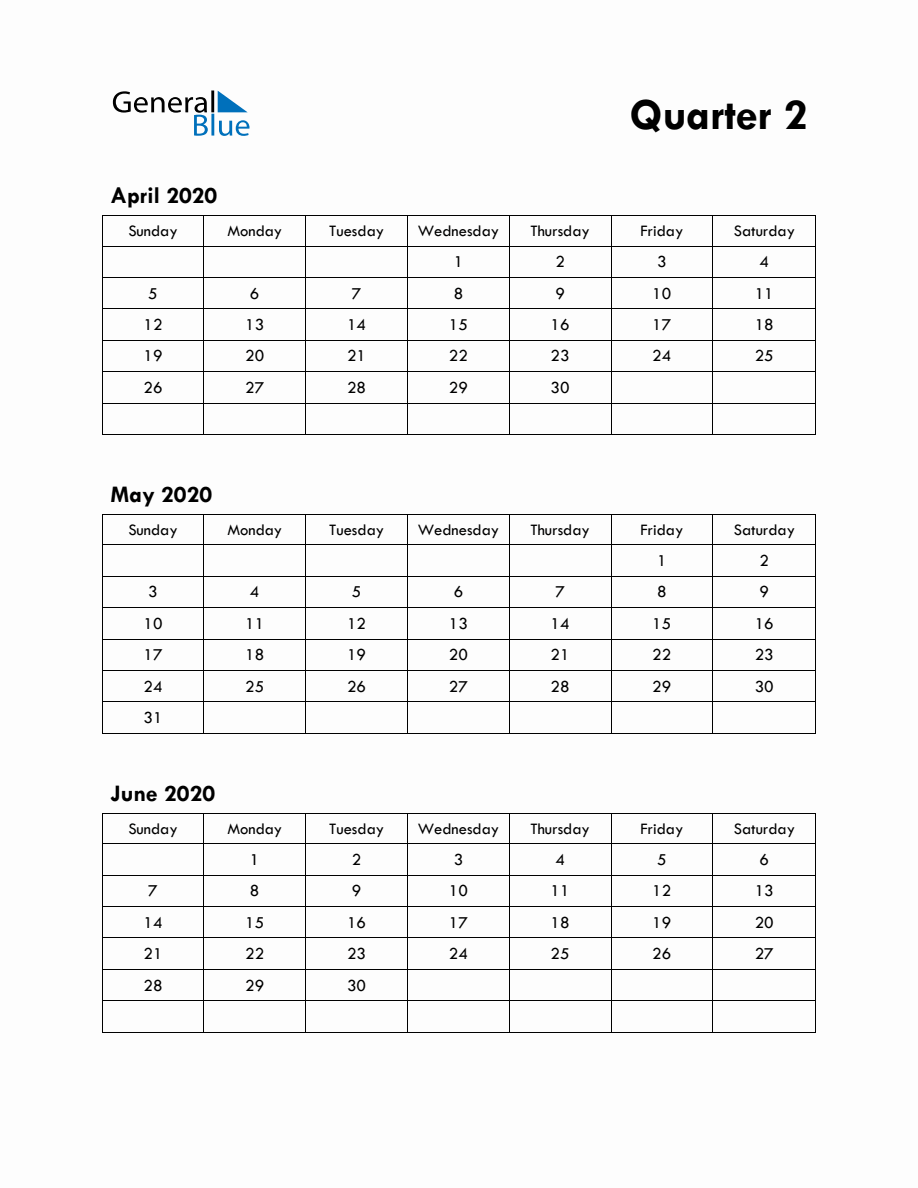 Quarter 2 2020 Calendar