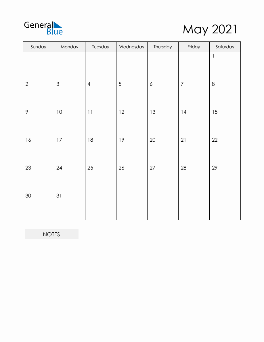 May 2021 Monthly Planner Calendar