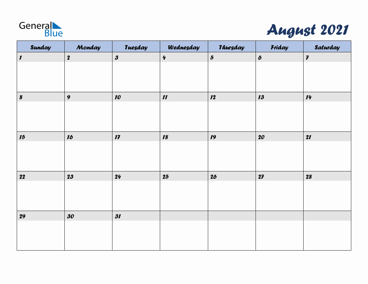 Free August 2021 Monthly Editable Calendar